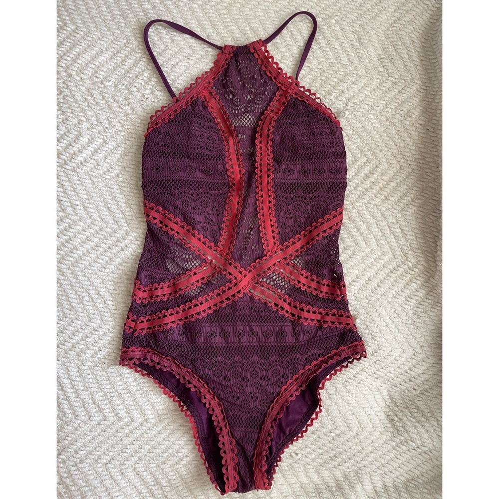 Becca Two Toned Crochet Swimsuit - Gem